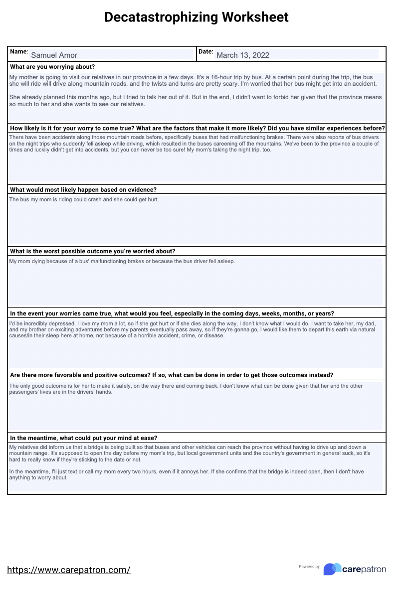 Decatastrophizing Worksheet & Example | Free PDF Download